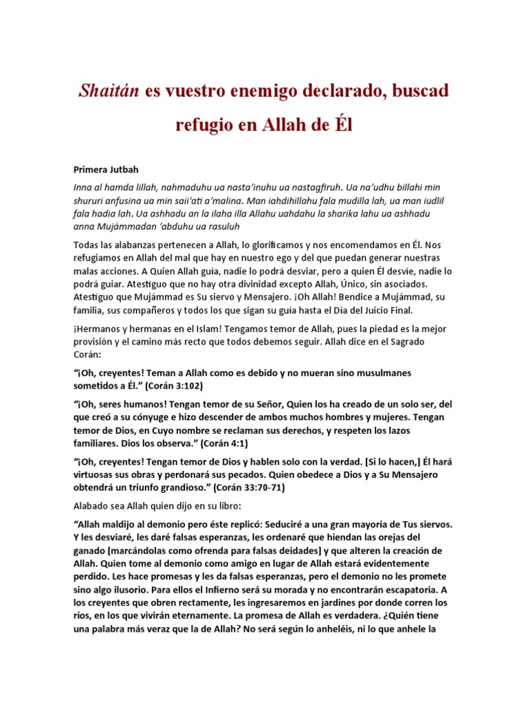 Shaitán Es Vuestro Enemigo Declarado | PDF | Alá | Corán