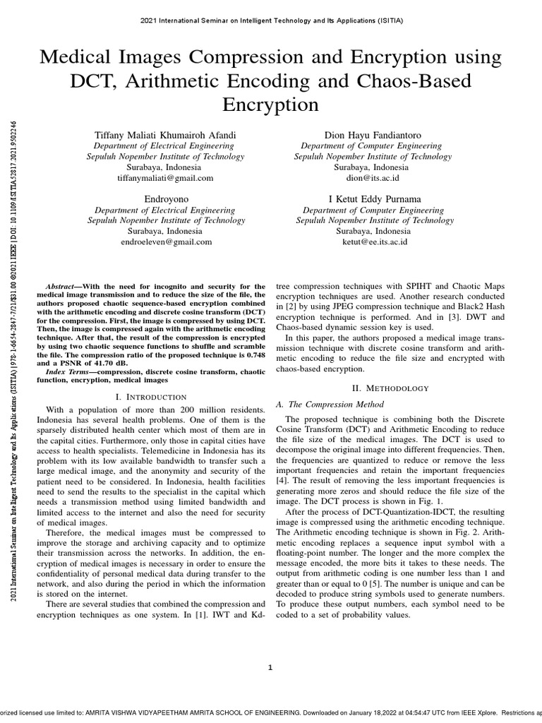 Medical Images Compression and Encryption Using DCT Arithmetic Encoding and Chaos-Based ...