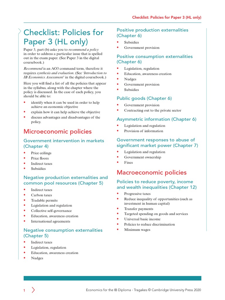 Checklist Policies For Paper 3 Ib Economics | PDF | Taxes | Exchange Rate