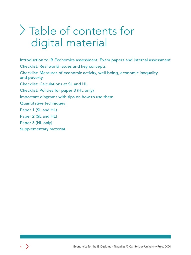 Digital Table of Contents Ib Economics | PDF