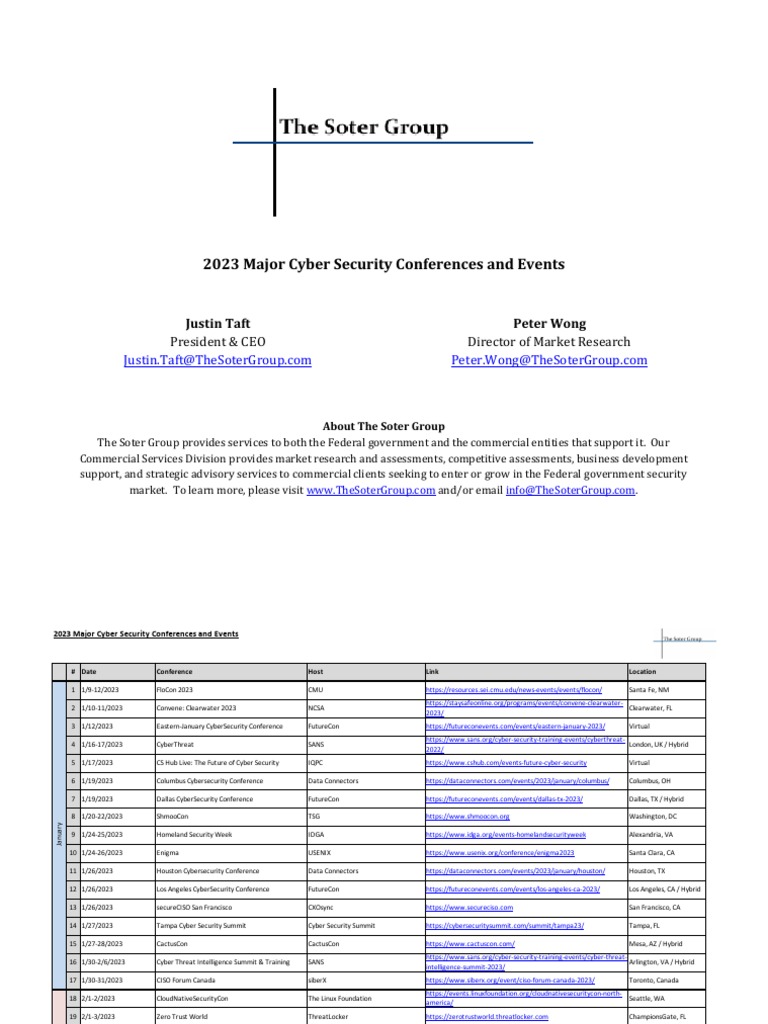 The Soter Group - 2023 Cyber Security Conference Calendar | PDF ...