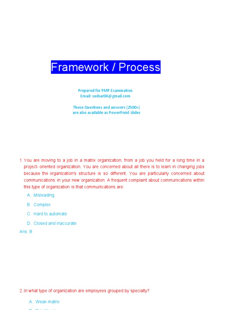 PMP Exam Sample Questions 2023 | PDF