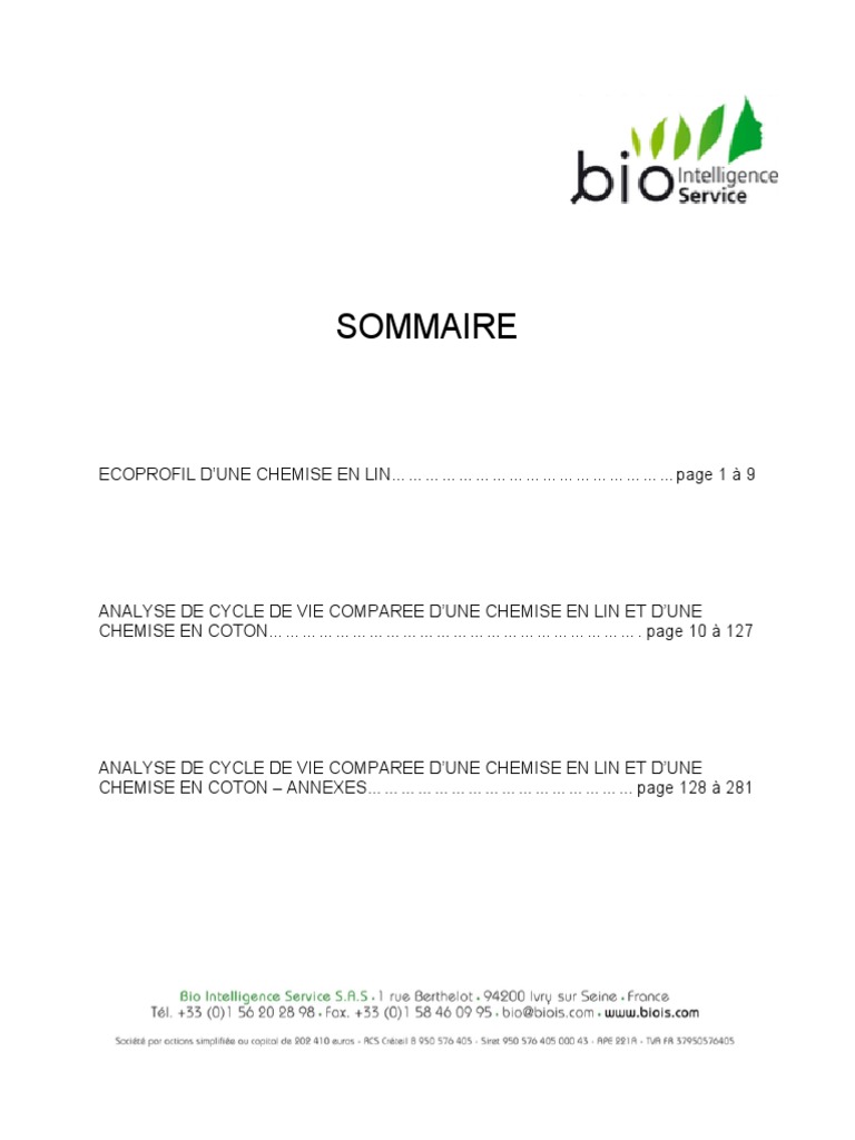 Éco-profil d'une chemise en lin | PDF | Analyse du cycle de vie ...