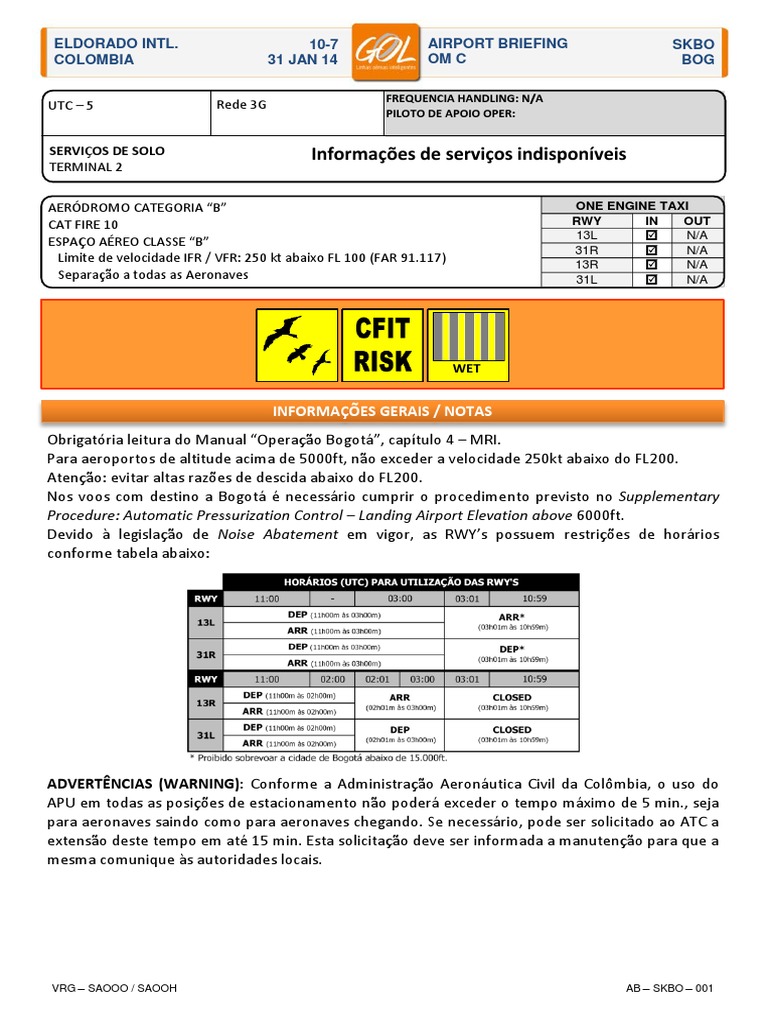 Airport Briefing Skbo Rev. 01 | PDF | Flap (Aeronáutica) | Regras de voo por instrumentos