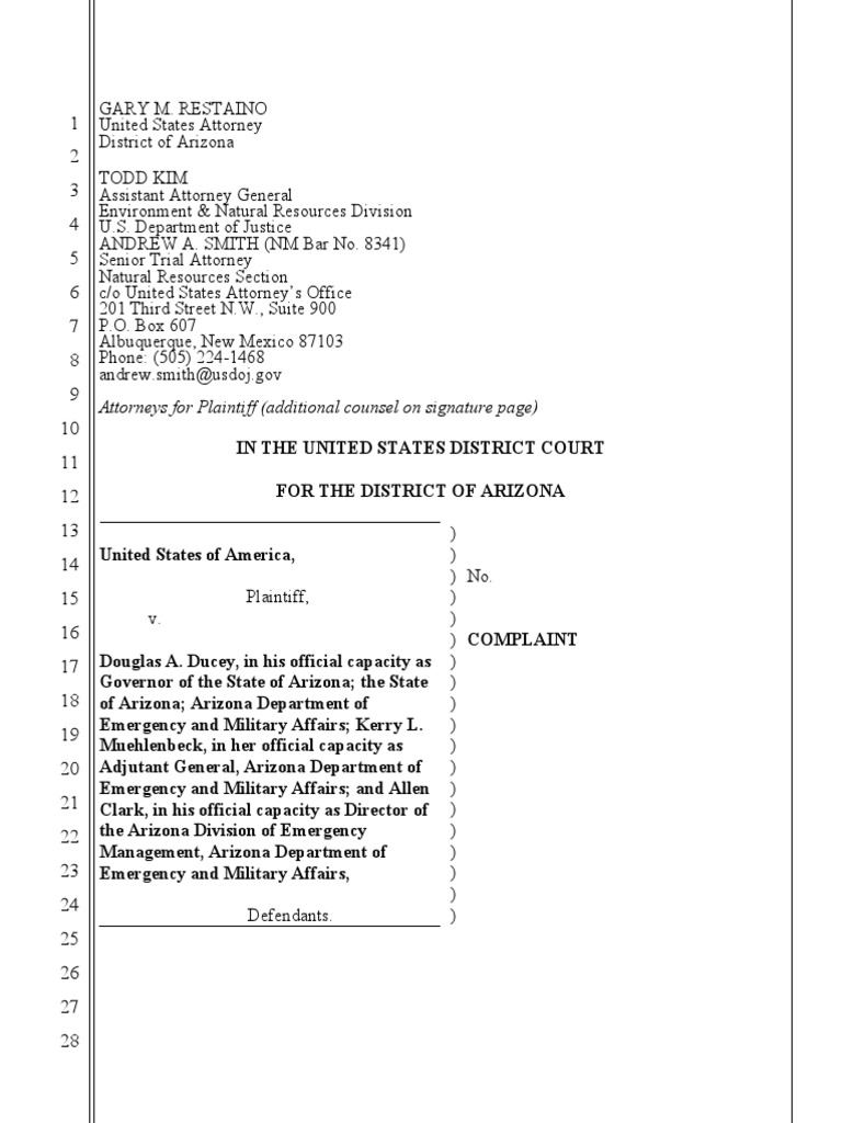 US Vs Ducey Border Container Complaint 2022-12-14 | PDF | Injunction ...