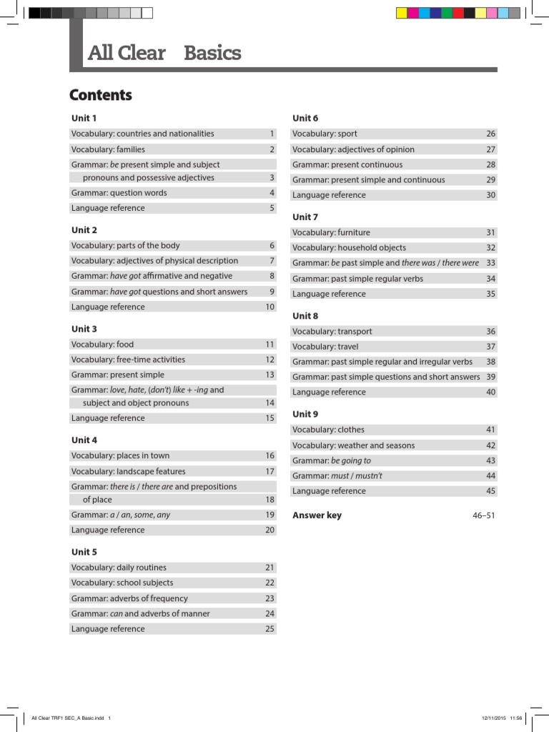 All Clear TRF1 SEC - A Basic | PDF | Verb | Plural