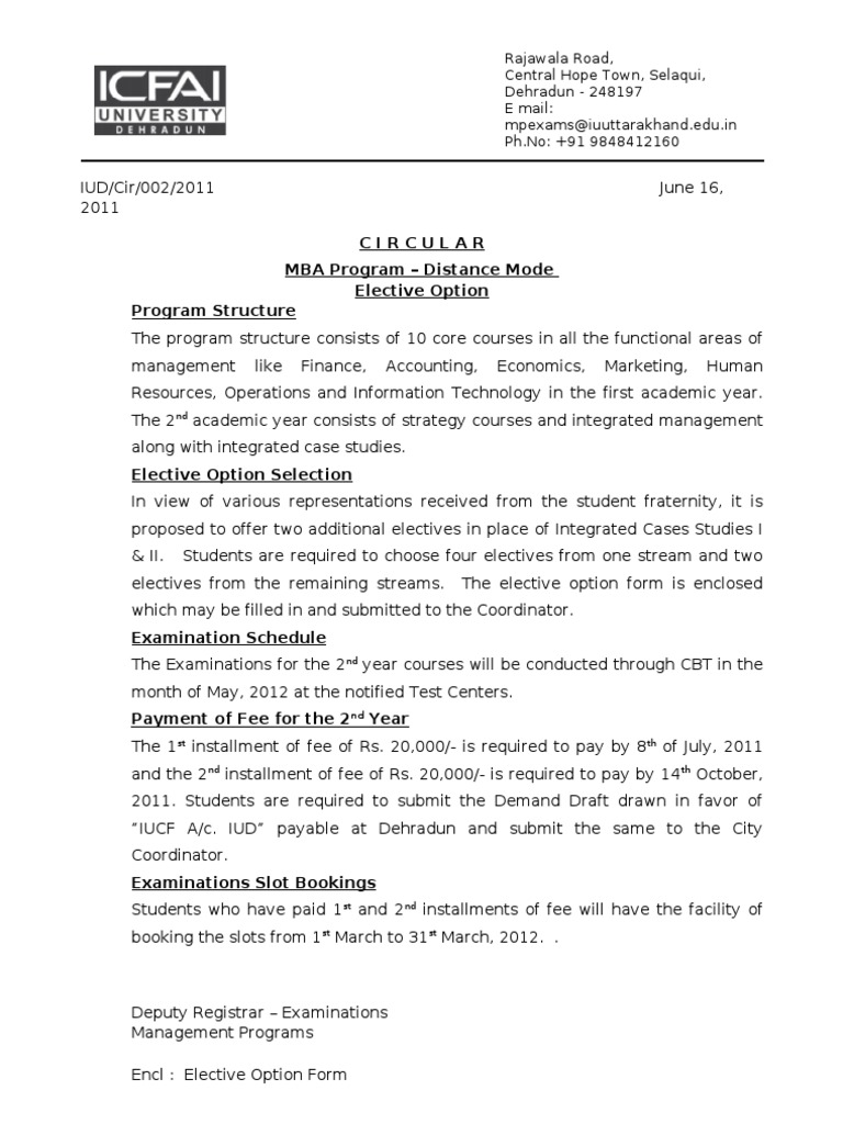 Letter For Electives | PDF | Master Of Business Administration | Human ...