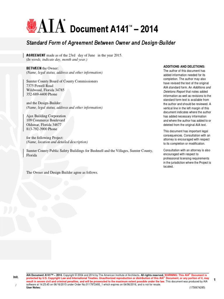 Aia A141 2014 Unlocked Pdf Indemnity Copyright