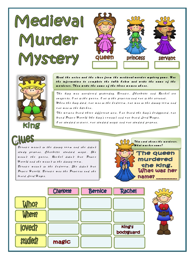 Medieval Murder Mystery Reading Comprehension Exercises Tests 73272 | PDF