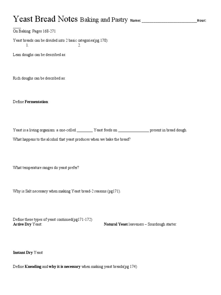 Yeast Bread Notes | PDF | Breads | Dough