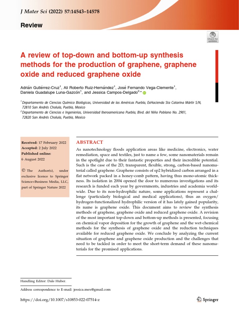 A Review of Top-Down and Bottom-Up Synthesis Methods For The Production of Graphene, Graphene ...