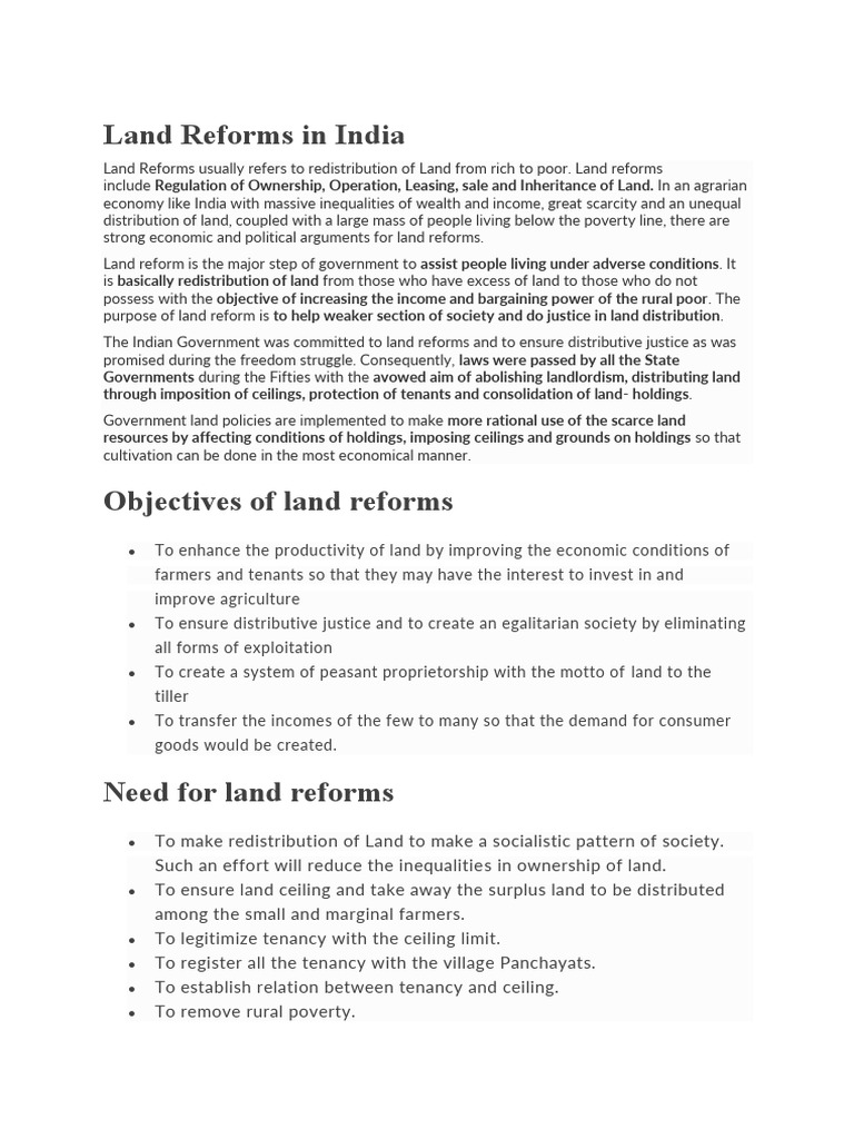 Land Reforms in India | PDF | Leasehold Estate | Cooperative