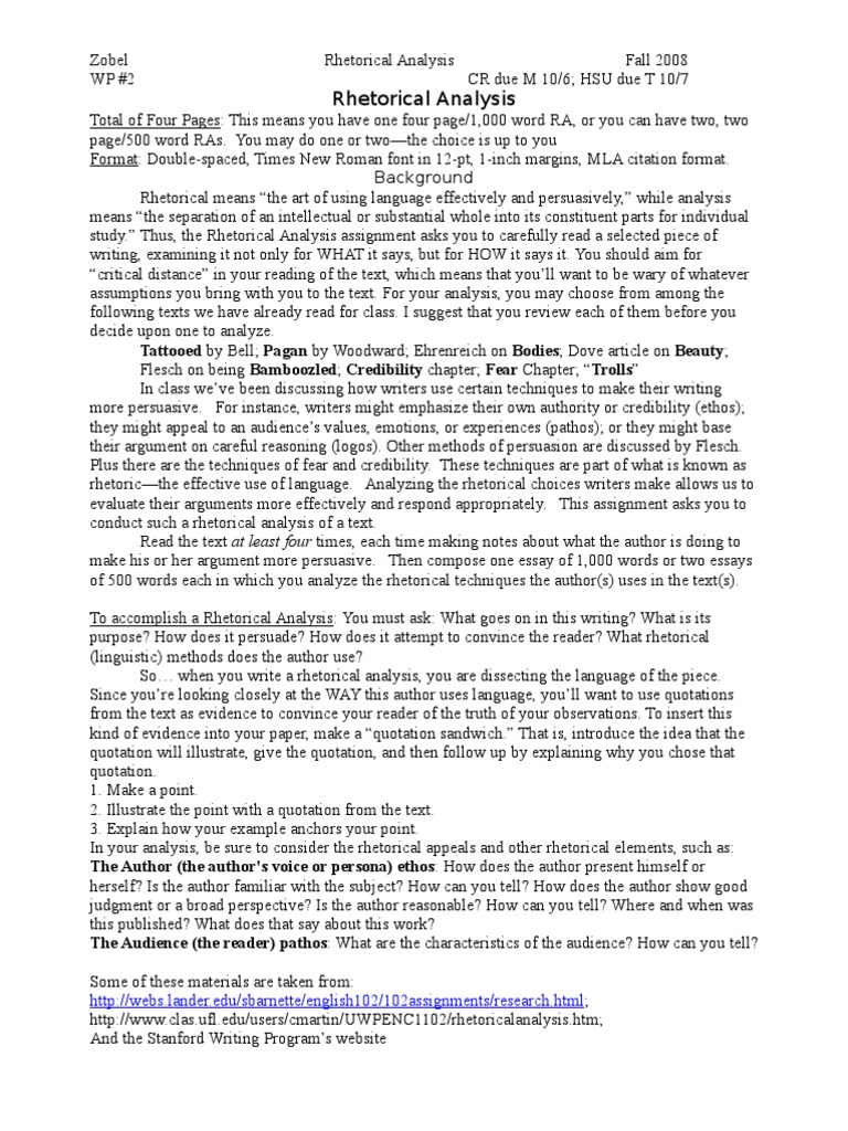 Rhetorical Analysis Assignment PKT | PDF | Rhetoric | Persuasion