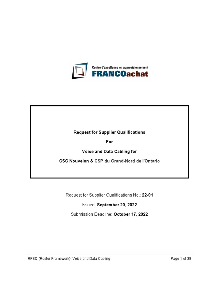 RFSQ (Roster Framework) Voice and Data Cabling 22-91 | PDF