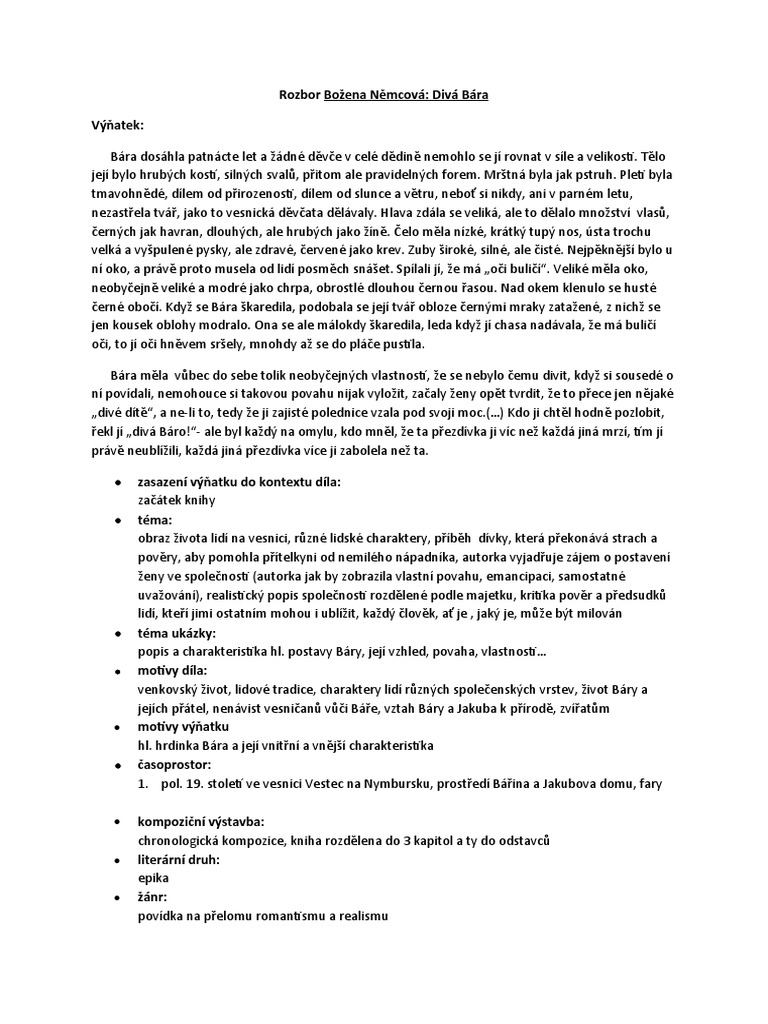 Rozbor Nemcova Diva Bara (2) | PDF