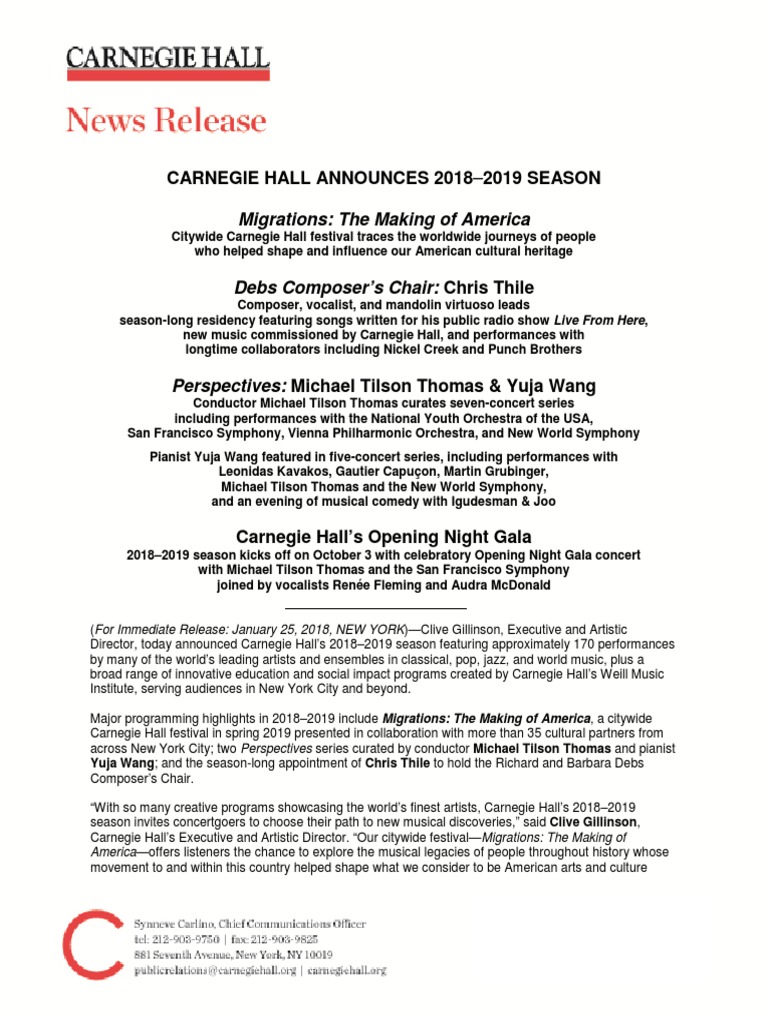 1819 Season Release | PDF | Orchestras | Musicians