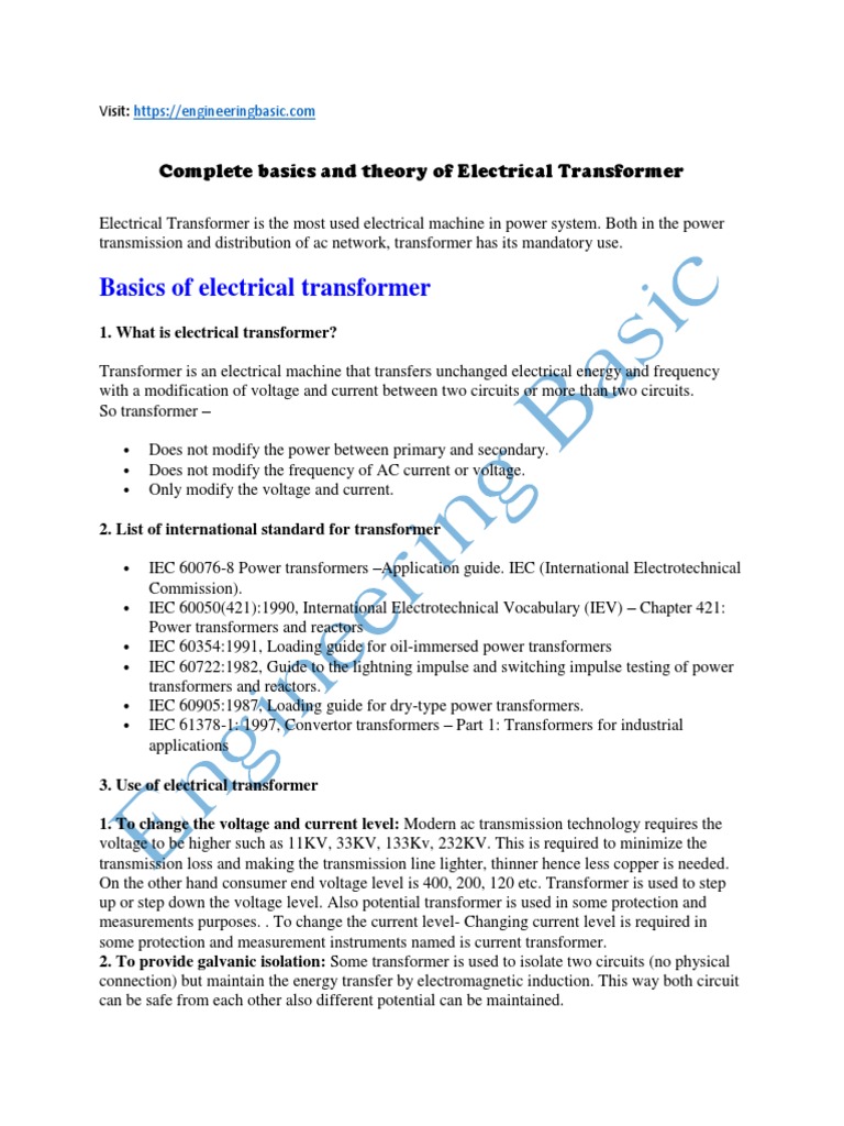 Complete Basics And Theory Of Electrical Transformer Pdf Transformer Electromagnetic Induction