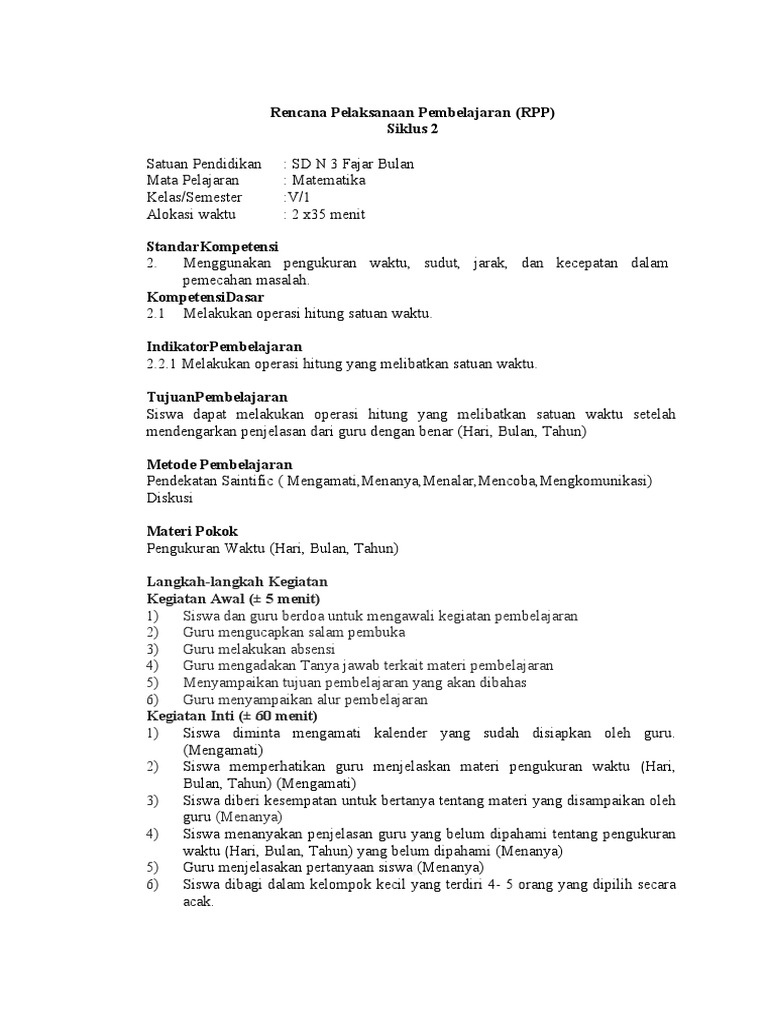 RPP Siklus 2-Maya Hari Bulan Tahun | PDF | Karier & Perkembangan