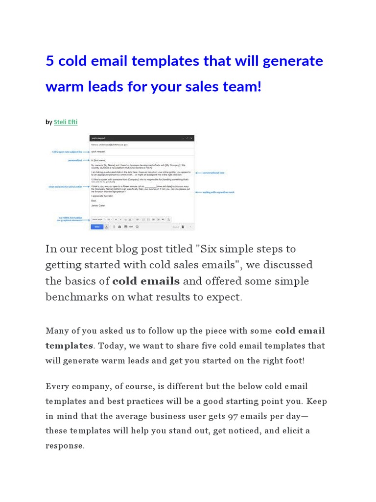 Five Cold Email Templates That Will Generate Warm Leads | PDF ...