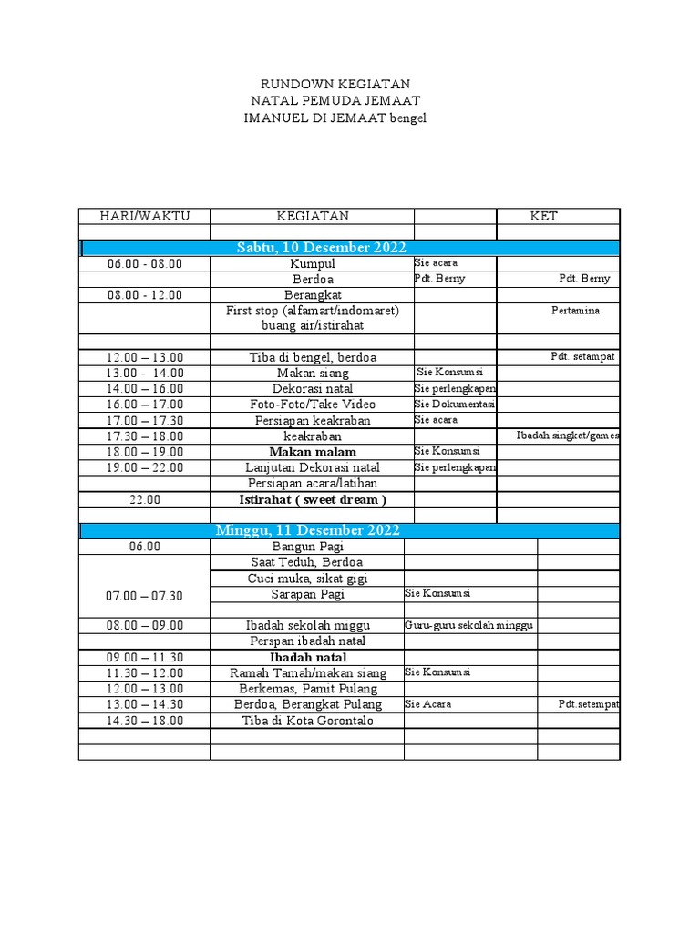 Rundown Kegiatan Natal Pemuda 22 (Autorecovered) | PDF