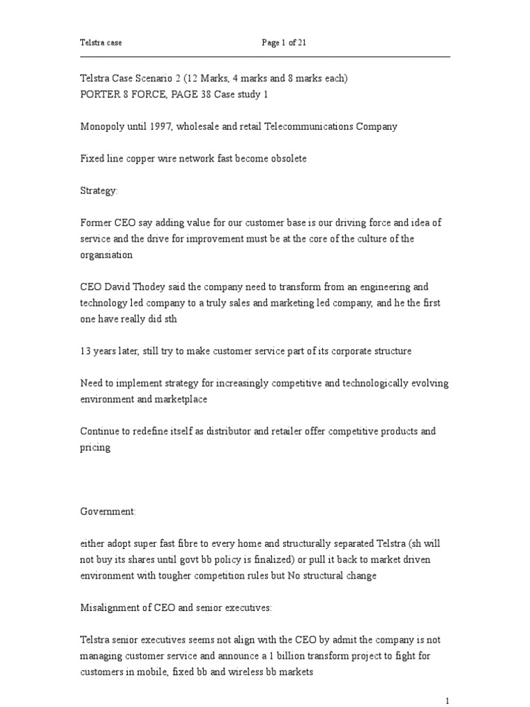 Telstra Case (Exam) | PDF | Strategic Management | Leadership