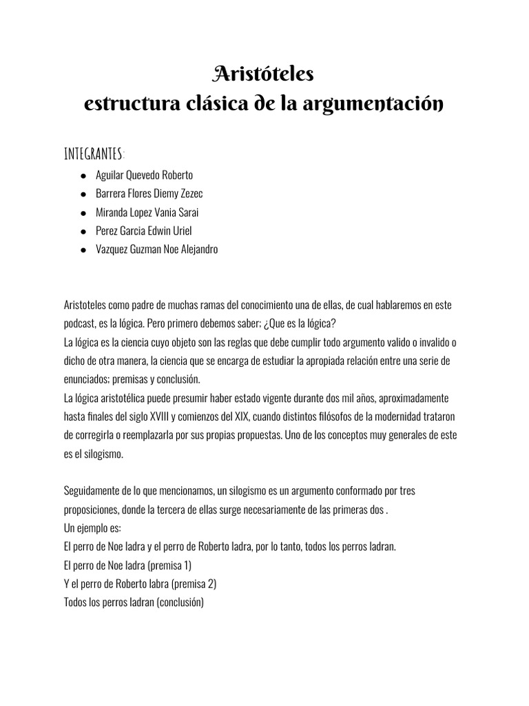 Aristóteles Estructura Clásica de La Argumentación | PDF