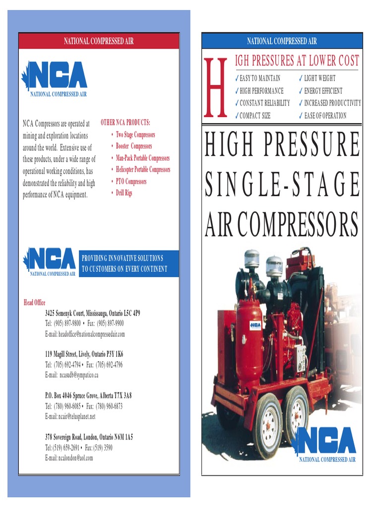 3 - NCA High Pressure (220 PSIG Rotary Screw) Single Stage Compressors ...