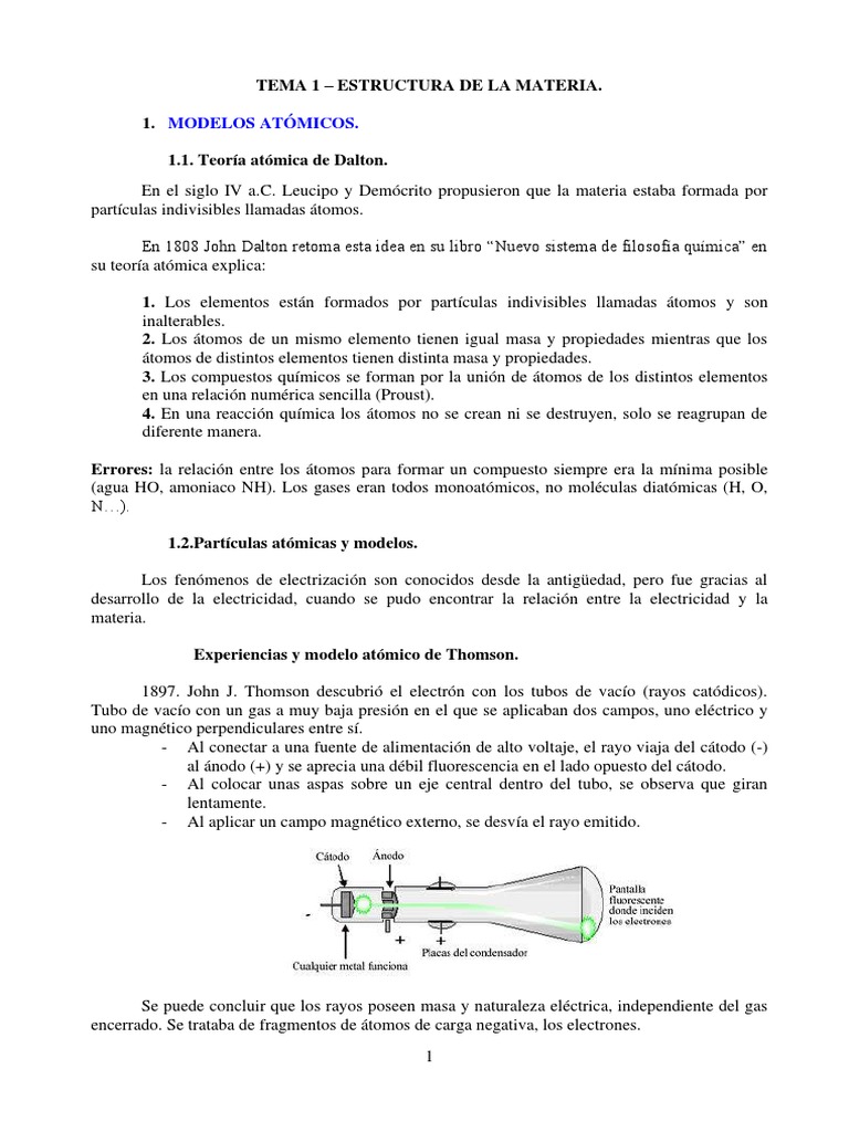 4º Eso Tema 1 Apuntes Estructura Atómica Sp Y Enlace Pdf