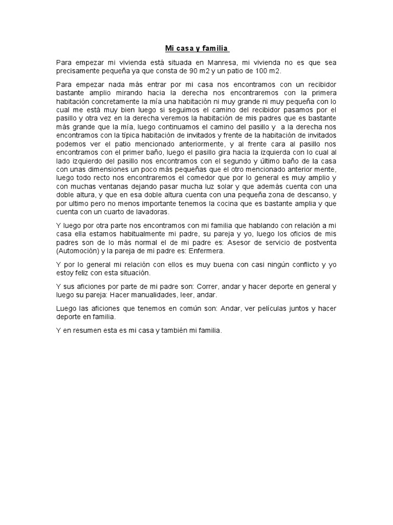 Un recorrido por mi hogar y una presentación de mi familia | PDF