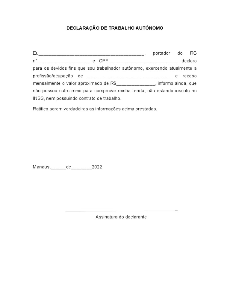 Declaração de Trabalho Autônomo | PDF