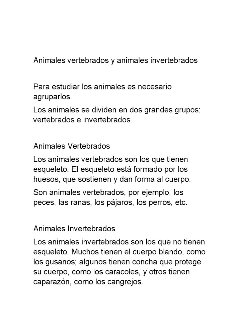 Vertebrados e Invertebrados: Guía Básica | PDF | Esqueleto | Mamíferos