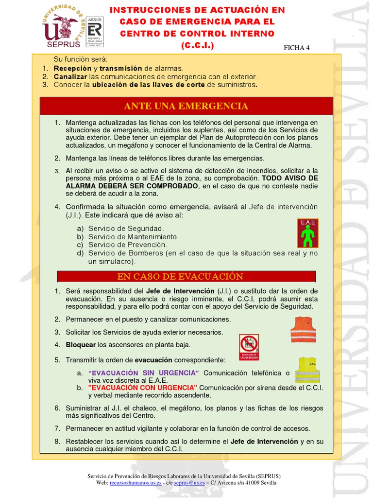 Instrucciones de Emergencia CCI SEPRUS | PDF | Incendios