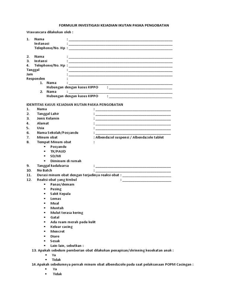 Formulir Investigasi KIPPO | PDF | Kesehatan Holistik