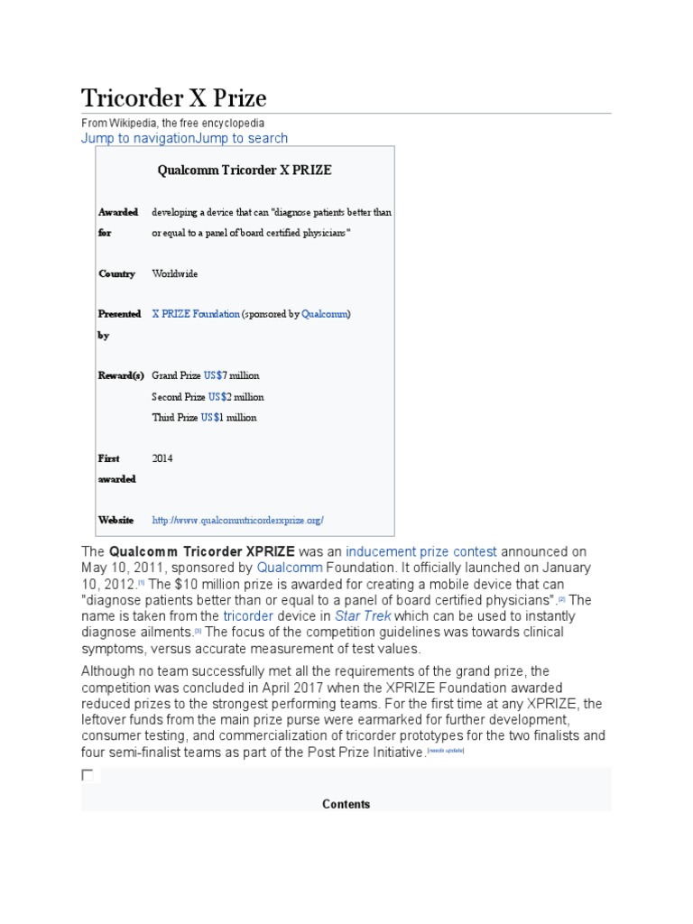 Tricorder X Prize | PDF | Medicine | Health Care