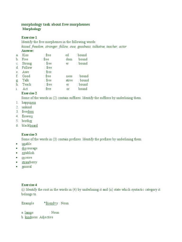 Exercises Answers | PDF | Morphology (Linguistics) | Word Exercises Answers | PDF | Morphology (Linguistics) | Word