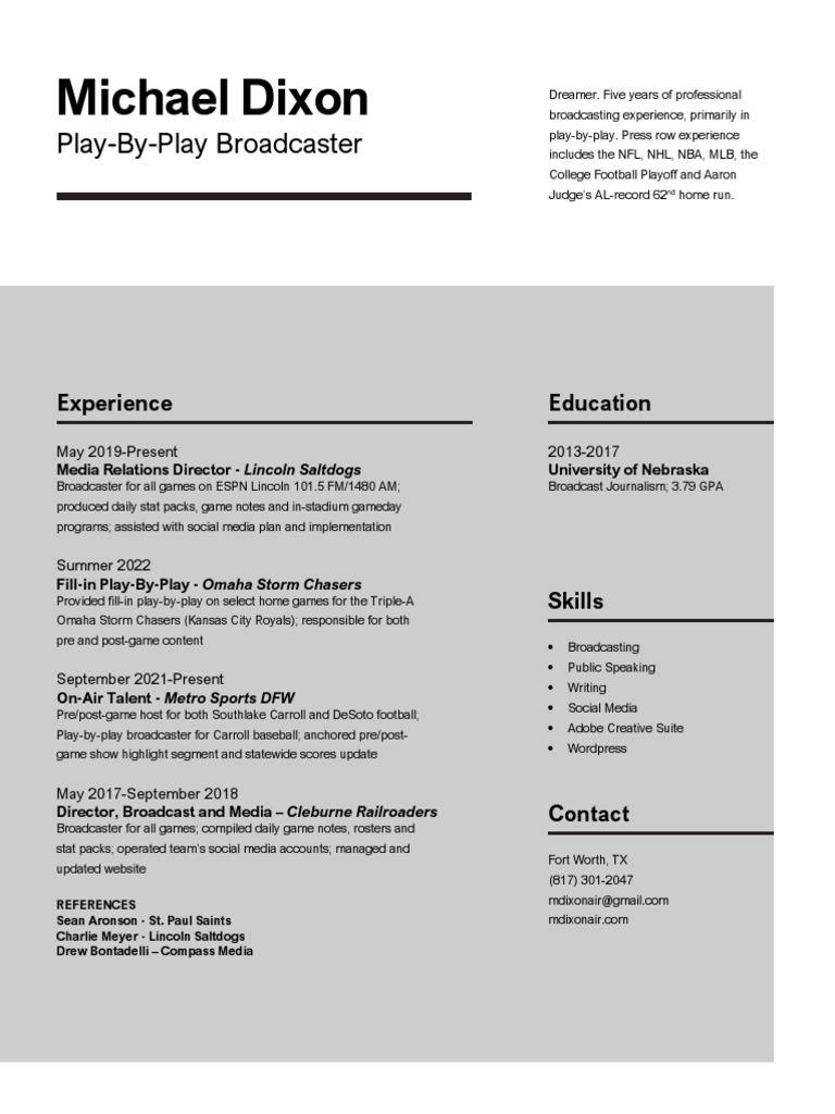 Michael Dixon: Play-By-Play Broadcaster | Download Free PDF | Sports