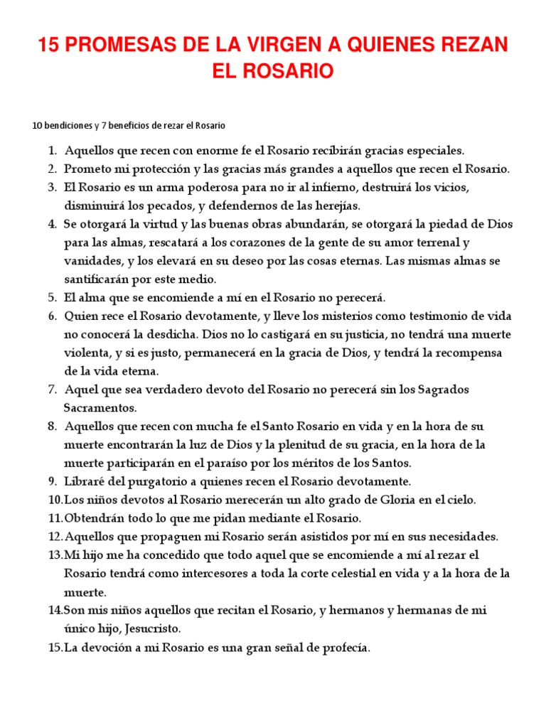 15 Promesas A Los Que Rezan El Rosario | PDF | Rosario | Oración
