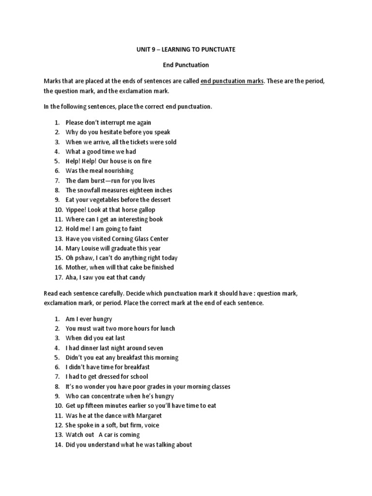 Microsoft Word Unit 9 English Packets Puntuation Marks | PDF | Punctuation