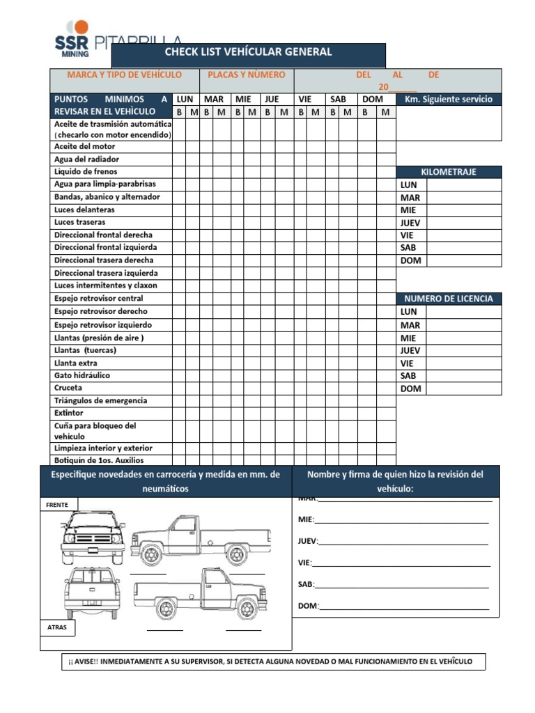 Check List Vehícular Rev01 | PDF | Bienes manufacturados | Tecnologías ...