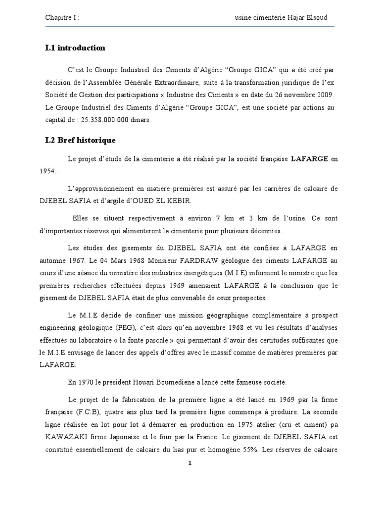 Cimenterie Hadjar Soud : Histoire et Production | PDF | Ciment ...