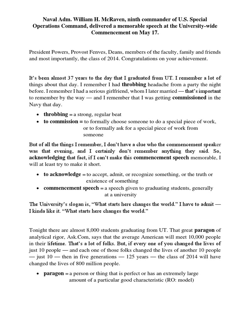 Ten Lessons to Change the World: A Summary of Admiral William H ...