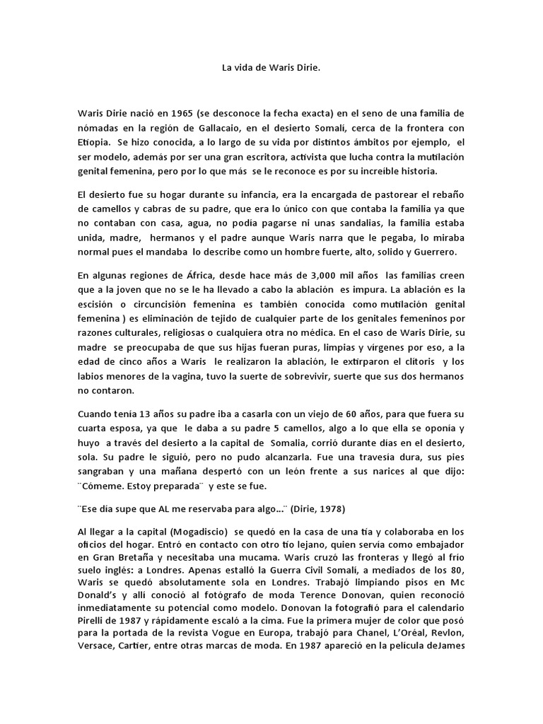 La historia de Waris Dirie y su lucha | PDF | Ciencias sociales | Historia