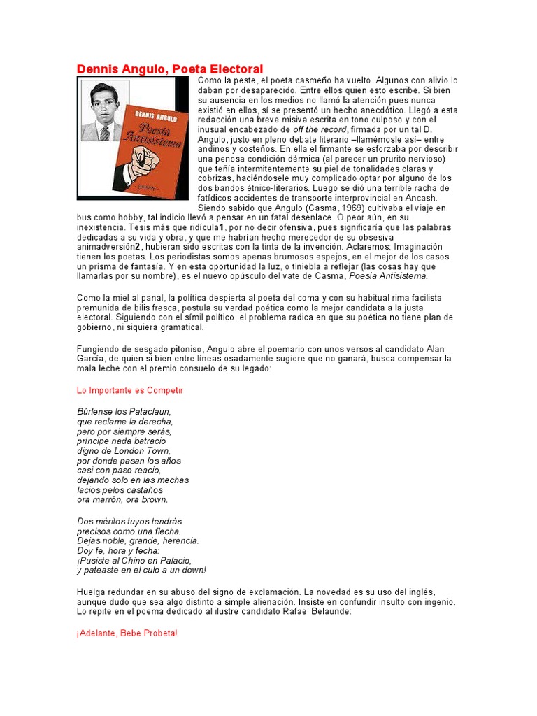 Dennis Angulo Poeta Electoral | PDF