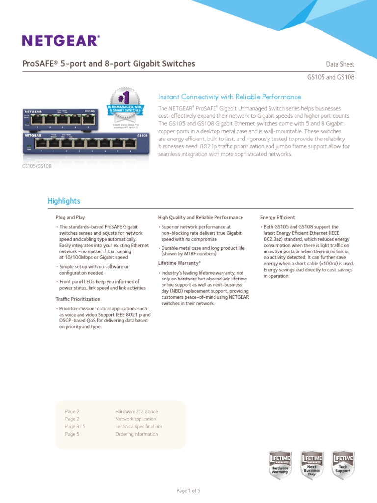 NETGEAR GS108v4 | PDF | Network Switch | Computer Network