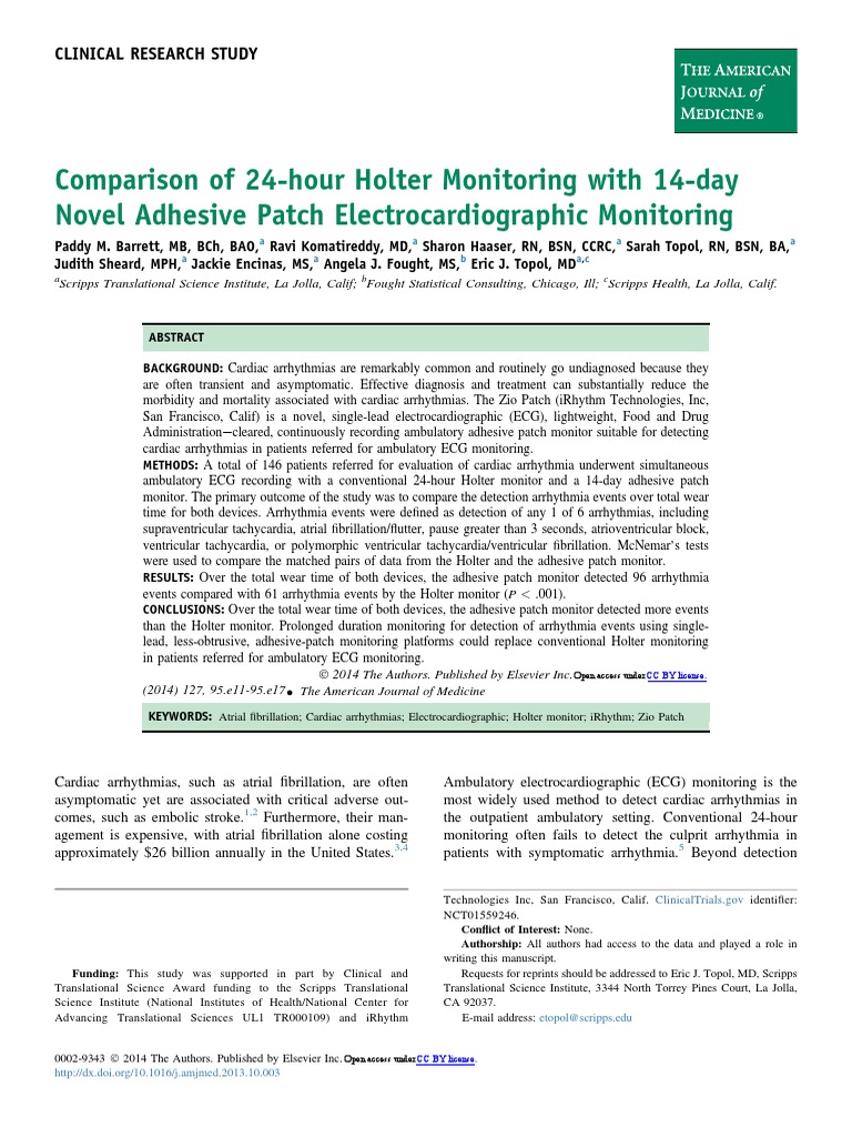 Comparison of 24-Hour Holter Monitoring With 14-Day Novel Adhesive ...