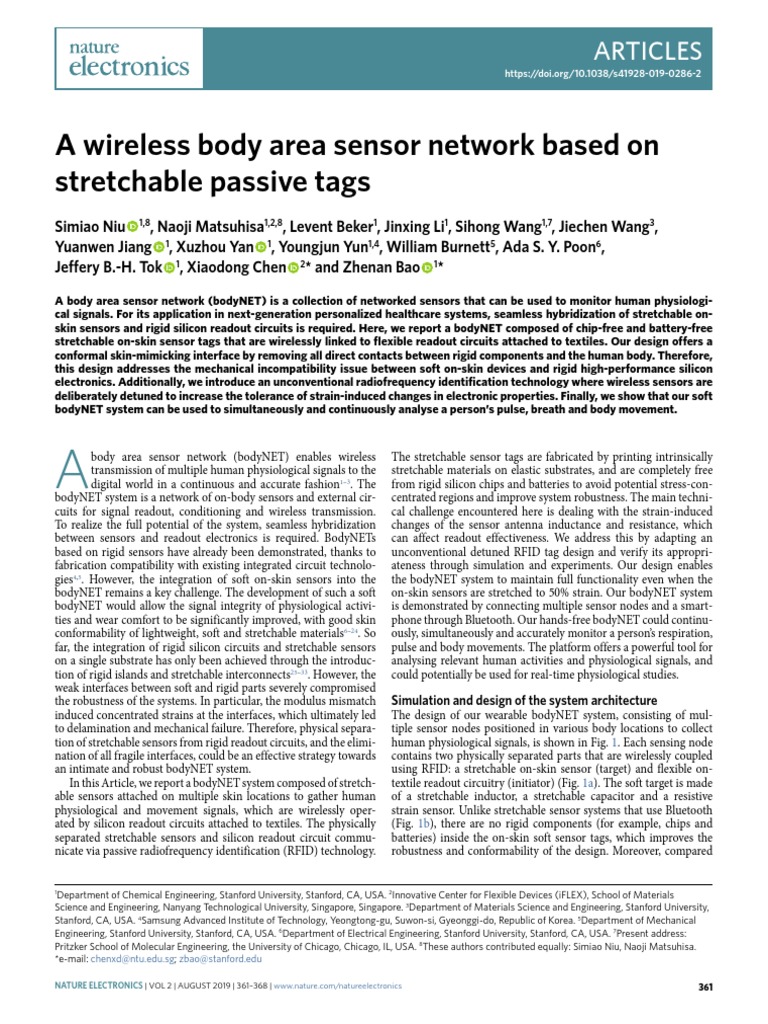 A Wireless Body Area Sensor Network Based On Stretchable Passive Tags