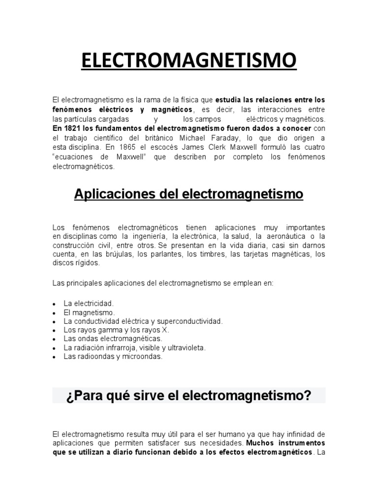 Aplicaciones del electromagnetismo diario | PDF | Electromagnetismo | Electricidad