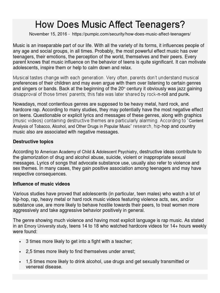 How Does Music Affect Teenagers | PDF | Adolescence | Hip Hop Music