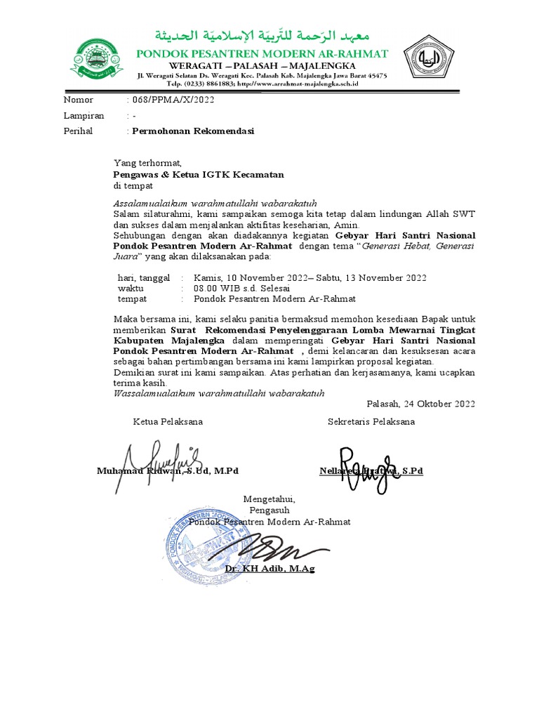 Permohonan Rekomendasi Lomba IGTK | PDF