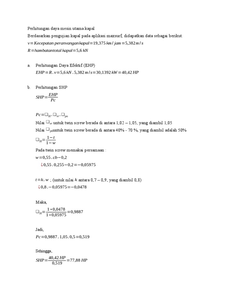 Perhitungan Daya Mesin Kapal | PDF